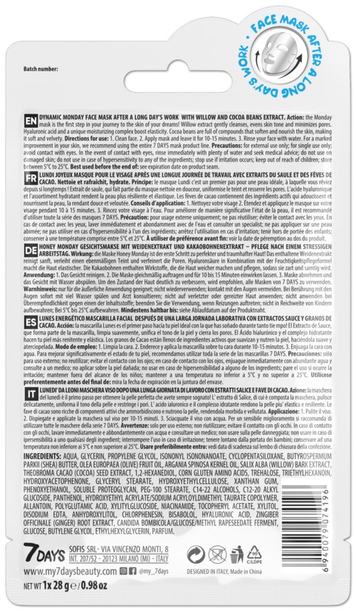 7DAYS Beauty Dynamic Monday Face Sheet Mask | lyko.com