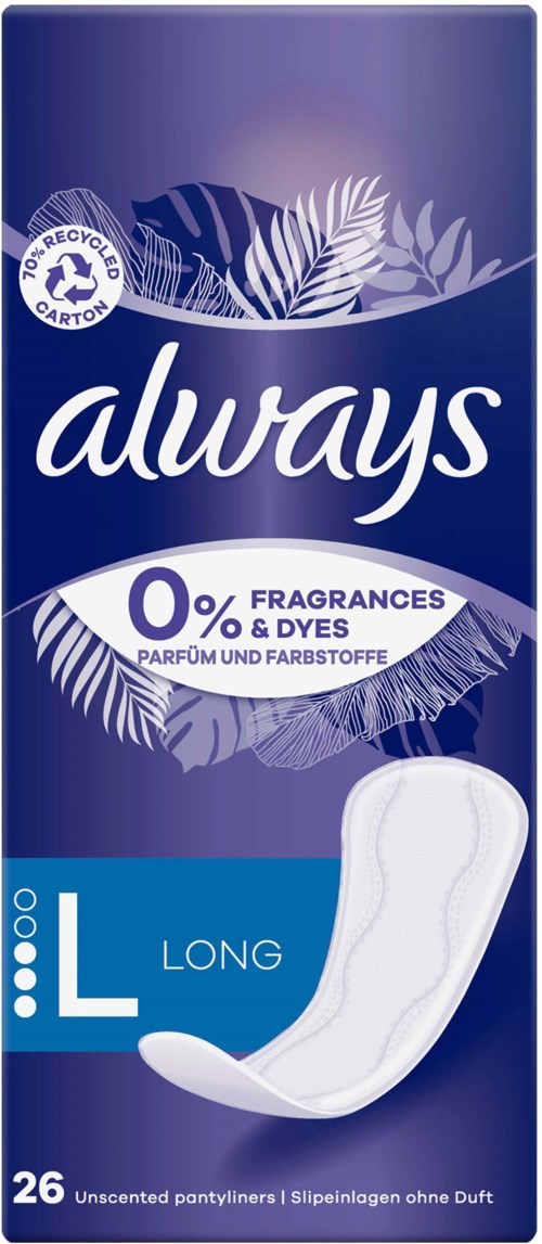 Always Daily Protect Long Panty Liners 0% Fragrances & Dye | lyko.com
