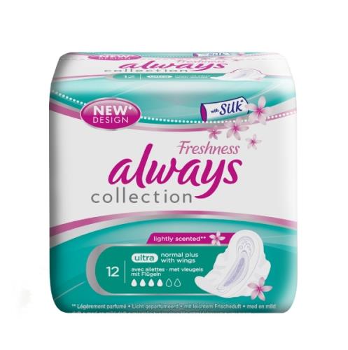 Always Ultra Normal Plus Freshness with and Wings Silk 12st 12 ml ...