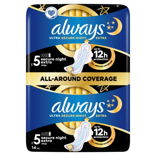 Always Ultra Secure Night Extra with wings 14 Pads | lyko.com