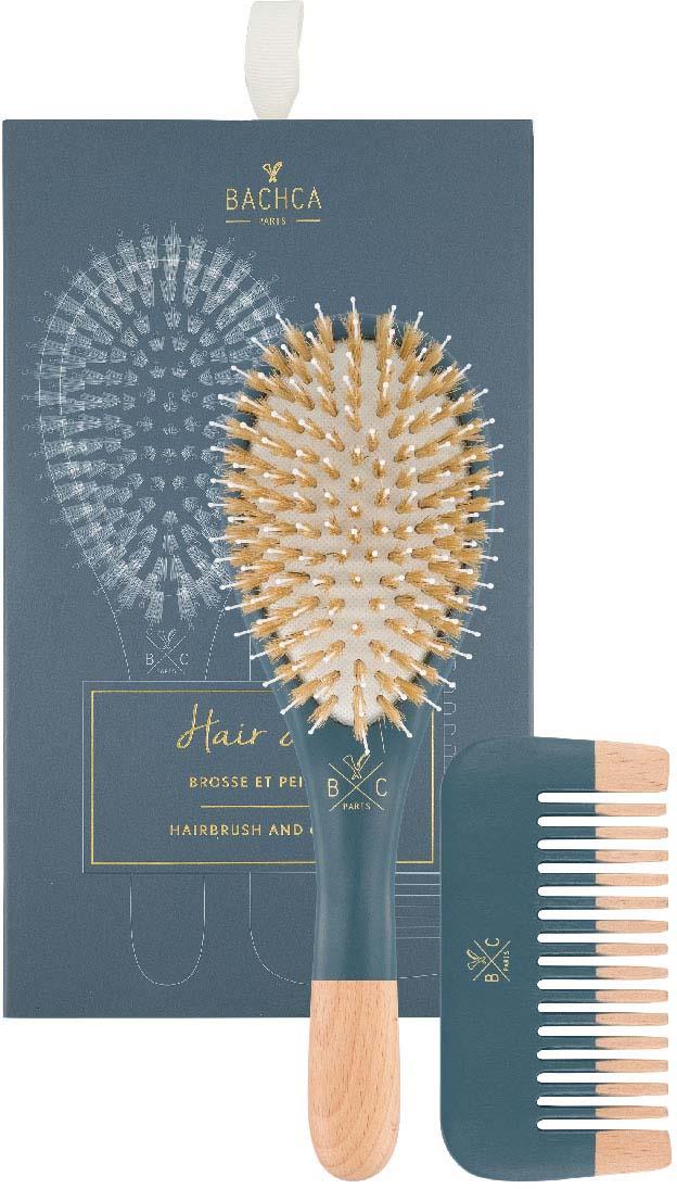 BACHCA Hair Kit Brush Boar and Nylon + wooden mirror + cotton pouch ...