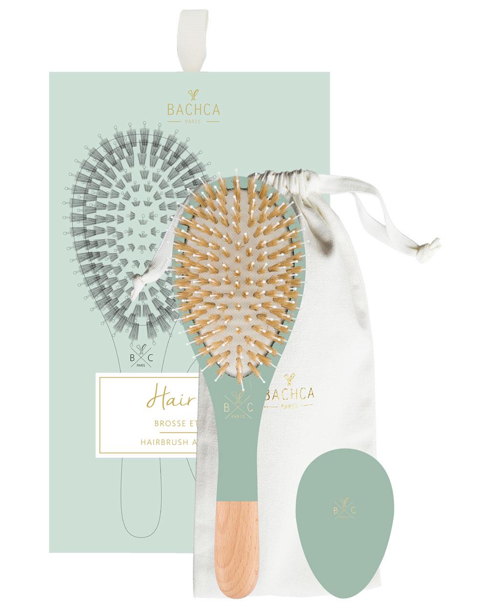 BACHCA Hair Kit Brush Boar and Nylon + wooden mirror + cotton pouch ...