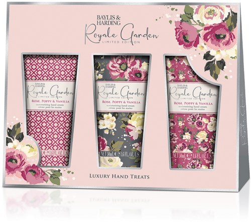 Baylis & Harding Royale Garden Rose, Poppy & Vanilla 3 Hand Cream Set ...