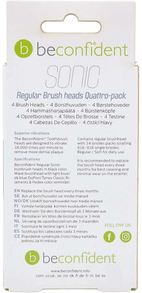 Beconfident Beconfident Regular Sonic 4-pack tandborsthuvud Svart, Soft ...