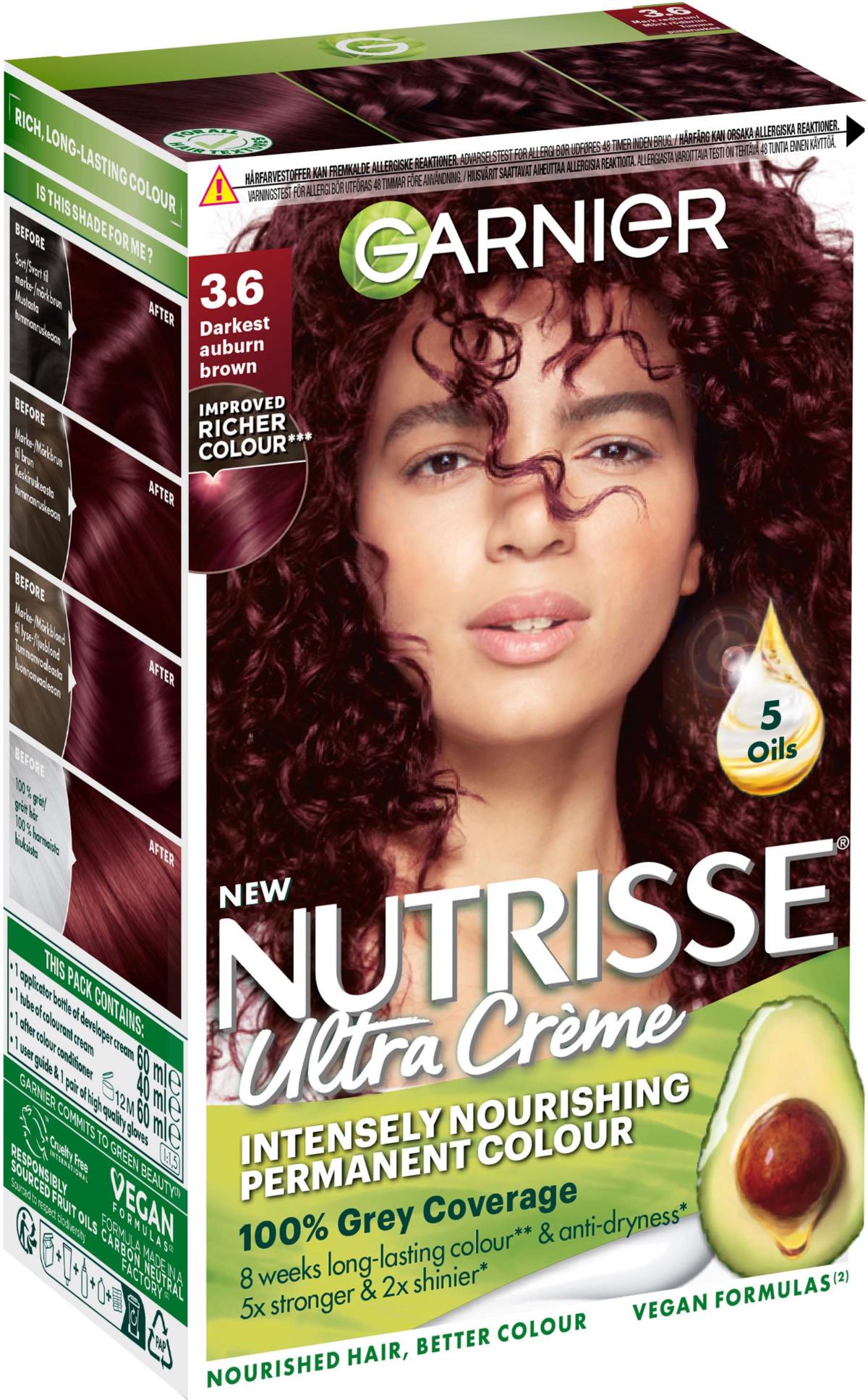 Garnier Nutrisse Ultra Créme Permanent Color 3.6 Darkest Auburn Brown ...