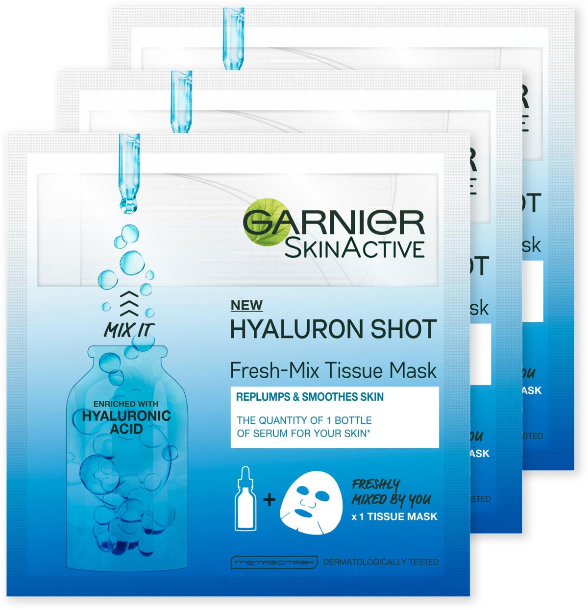 Garnier Skin Active Fresh Mix Tissue Mask Hyaluron Shot Trio | lyko.com