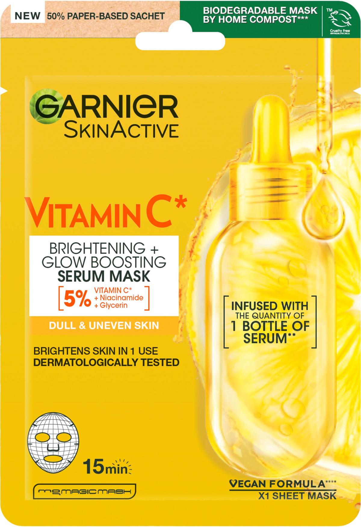 Garnier SkinActive Vitamin C* Brightening + Glow Boosting Serum Sheet ...