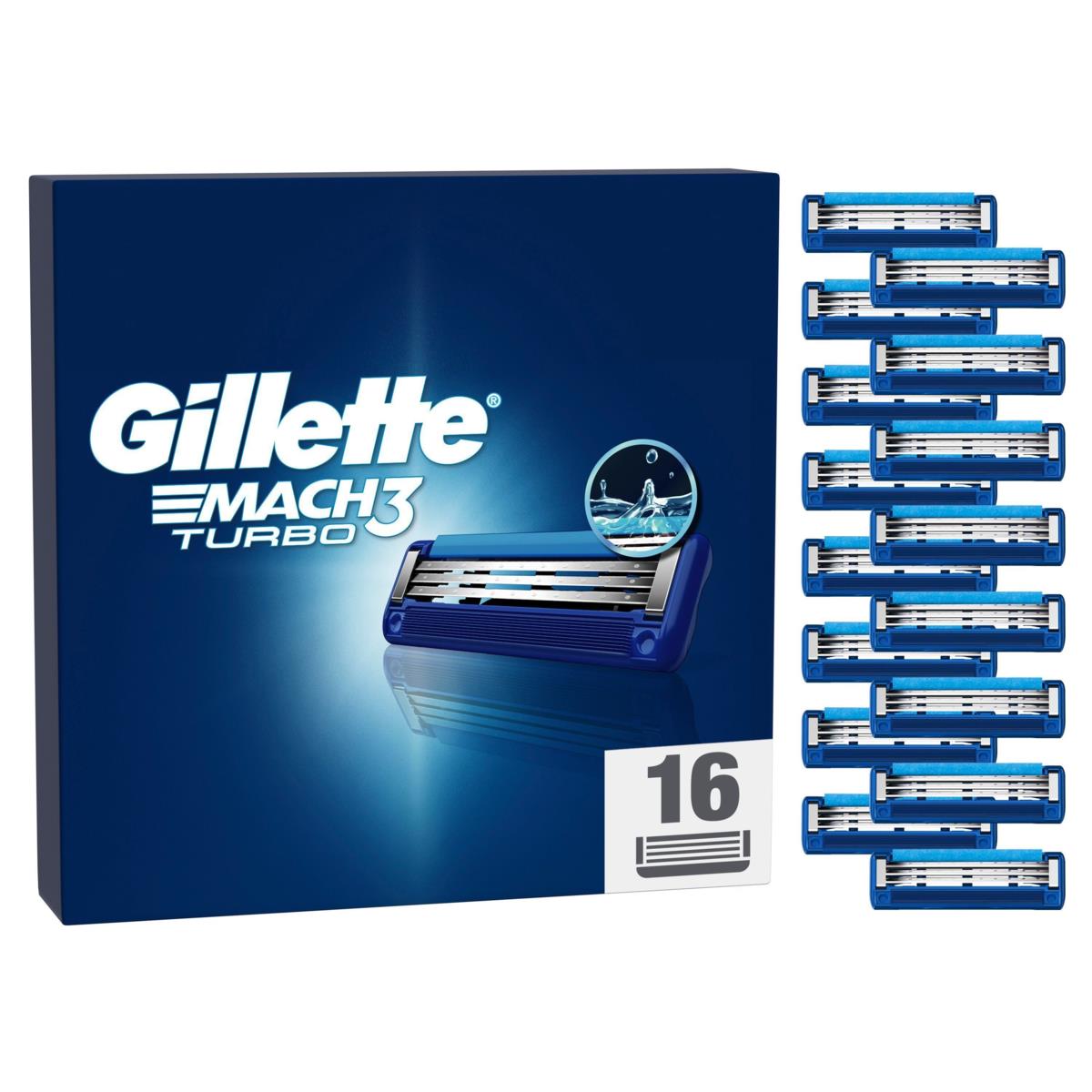 Gillette Mach3 Turbo Razor Refills for Men 16 Razor Blade Refills ...