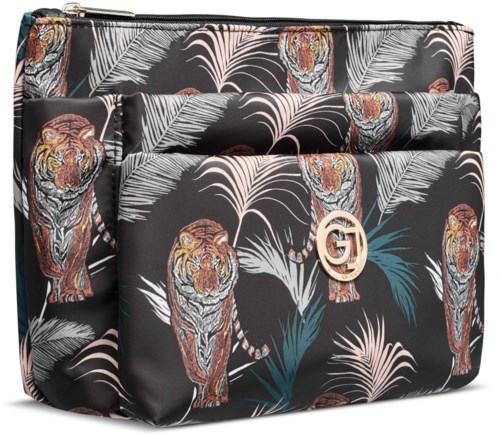 Gillian Jones 3-Compartment Cosmetic Bag Black Tiger And Palm Print ...