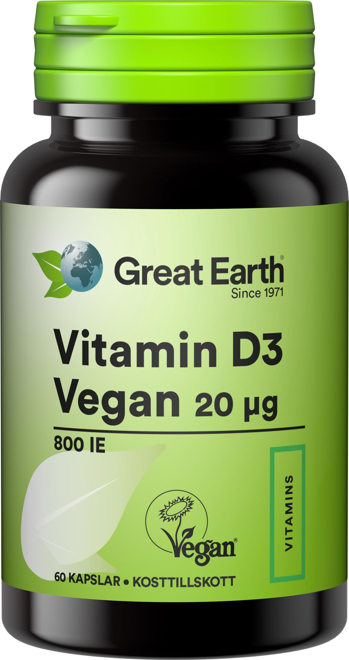 Great Earth Vitamin D3 Vegan 800 I.E 60 kap | lyko.com