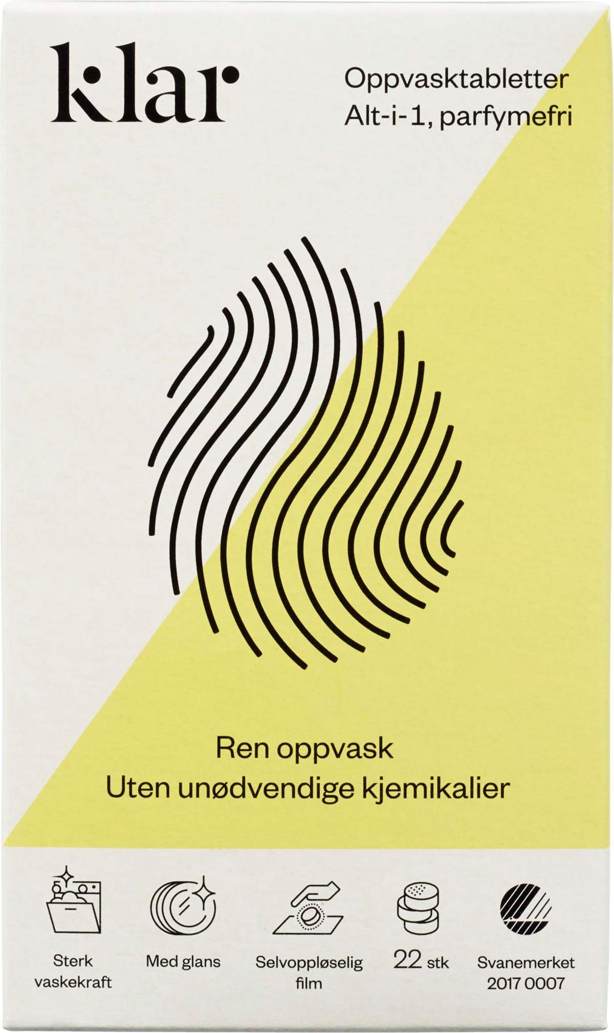 Klar Oppvasktabletter Allt-i-1 Parfymefri 22 stk 22 st | lyko.com