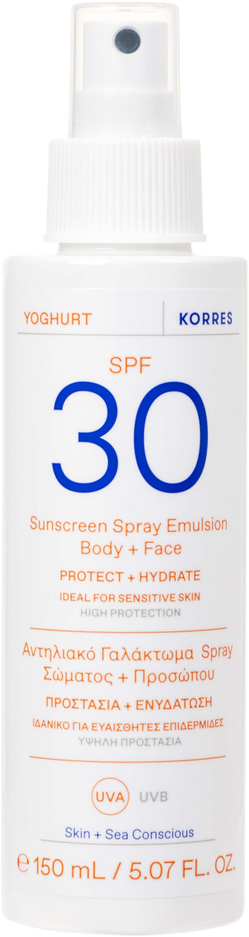 Korres Yoghurt Sunscreen Spray Emulsion SPF 30 Body + Face 150 ml ...