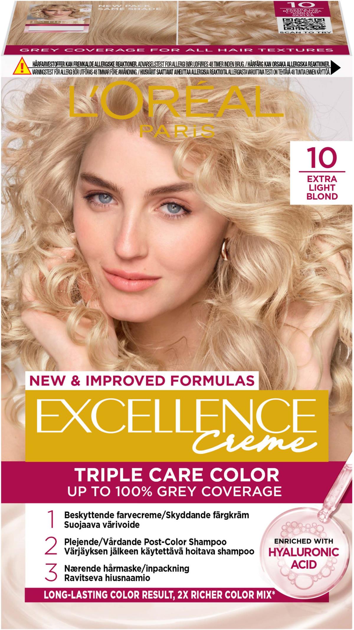 Loreal Paris Excellence Crème Triple Care Color 10 Extra Light Blonde ...