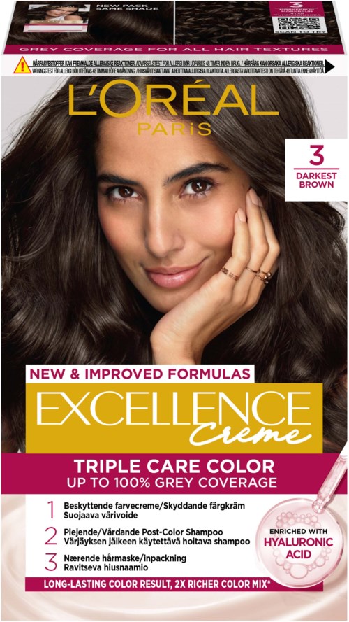 Loreal Paris Excellence Crème Triple Care Color 3 Darkest Brown | lyko.com