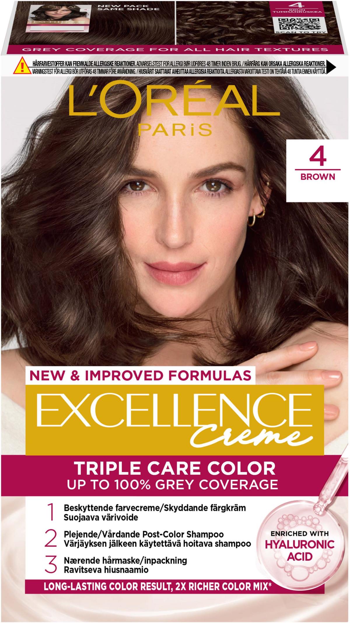 Loreal Paris Excellence Crème Triple Care Color 4 Brown | lyko.com