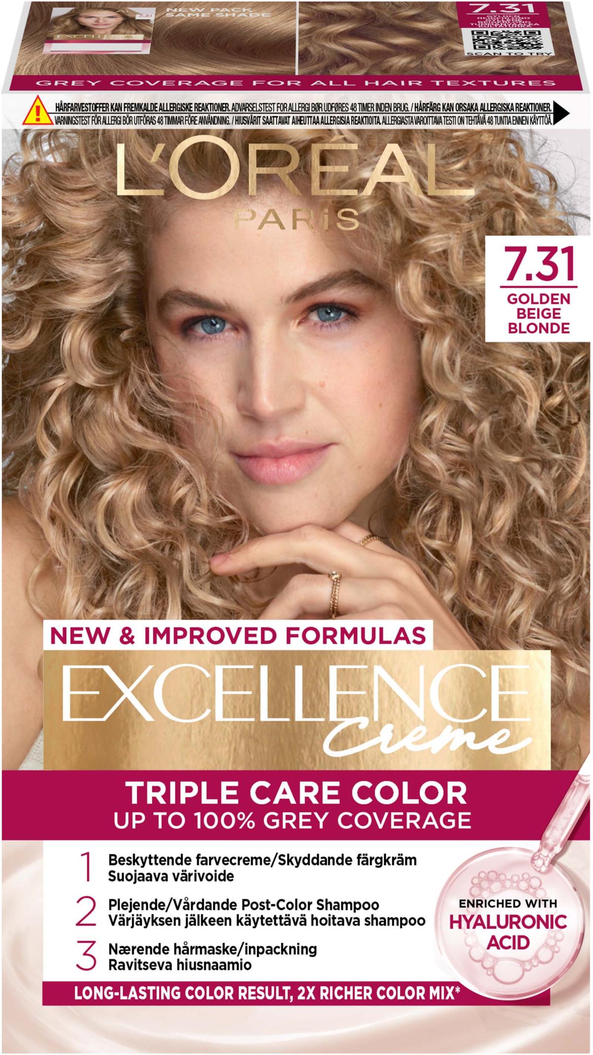 Loreal Paris Excellence Crème Triple Care Color 7.31 Golden Beige ...