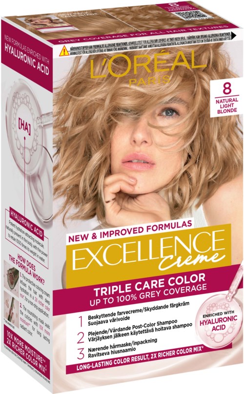 Loreal Paris Excellence Crème Triple Care Color 8 Natural Light Blonde ...
