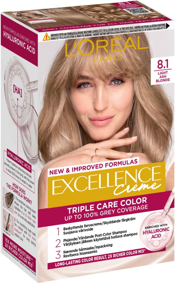 Loreal Paris Excellence Crème Triple Care Color 8 1 Light Ash Blonde