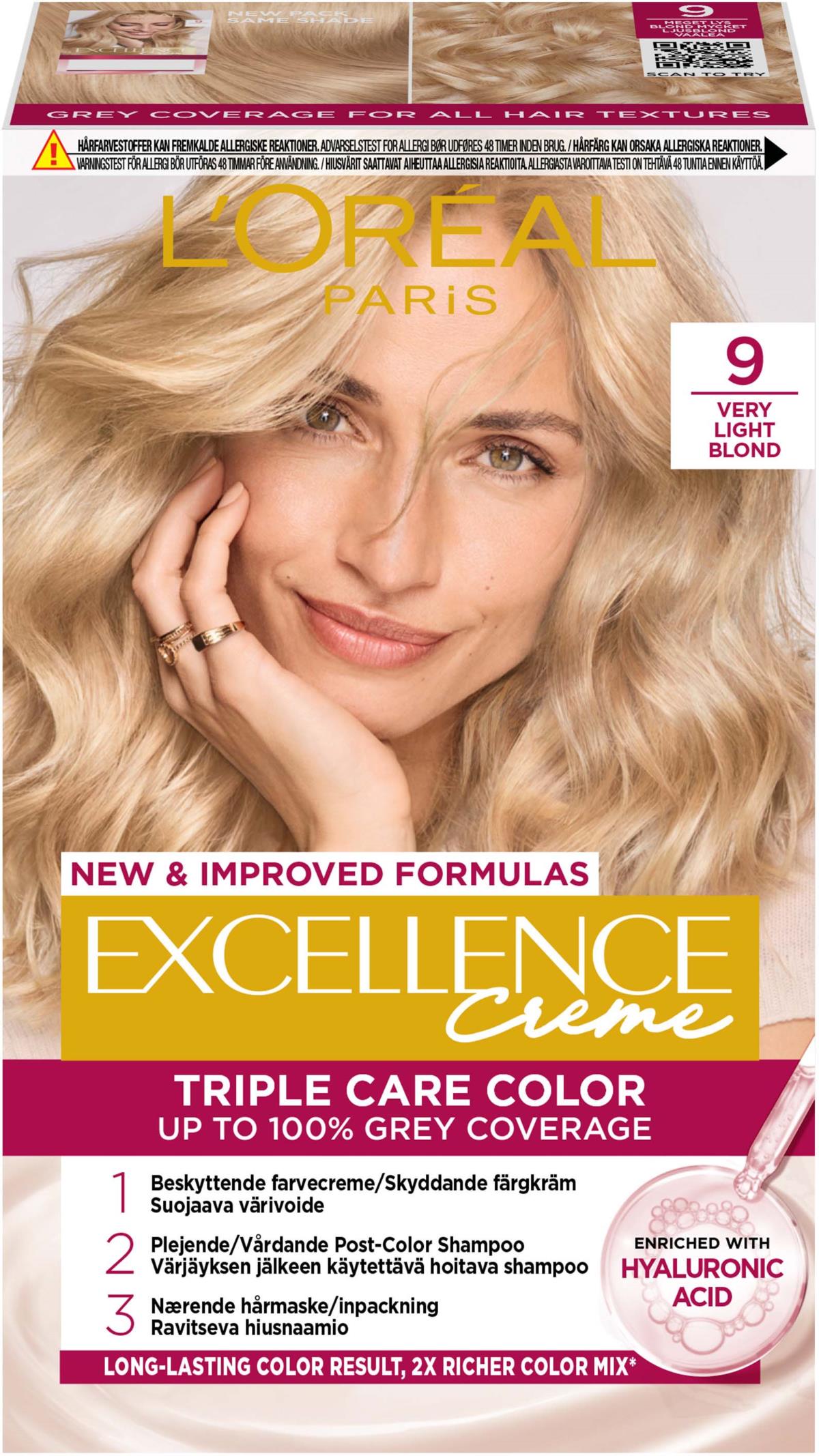 Loreal Paris Excellence Crème Triple Care Color 9 Very Light Blonde ...