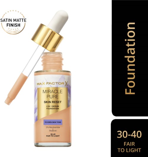 Max Factor Miracle Pure 2In1 Skin Reset Serum Foundation 30-40 Fair To ...