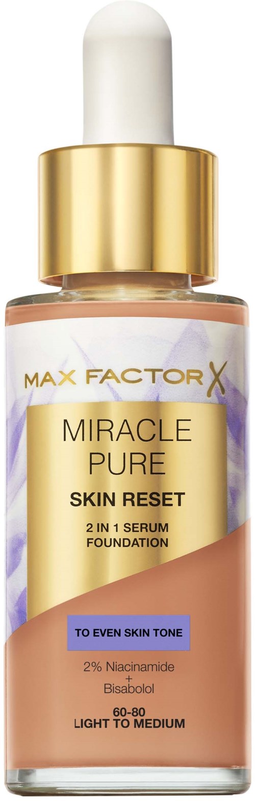 Max Factor Miracle Pure 2in1 Skin Reset Serum Foundation 60-80 Light to ...