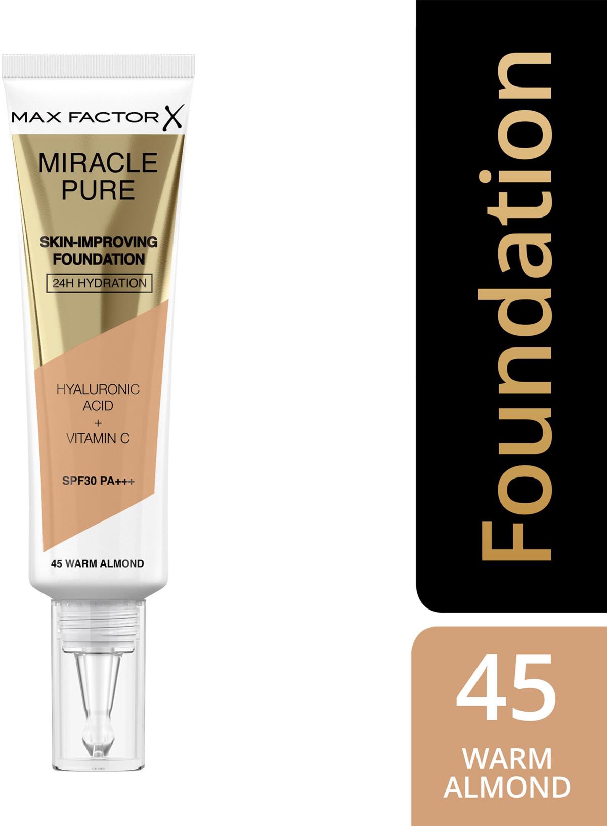 Max Factor Miracle Pure Skin Improving Foundation 45 Warm Almond | lyko.com