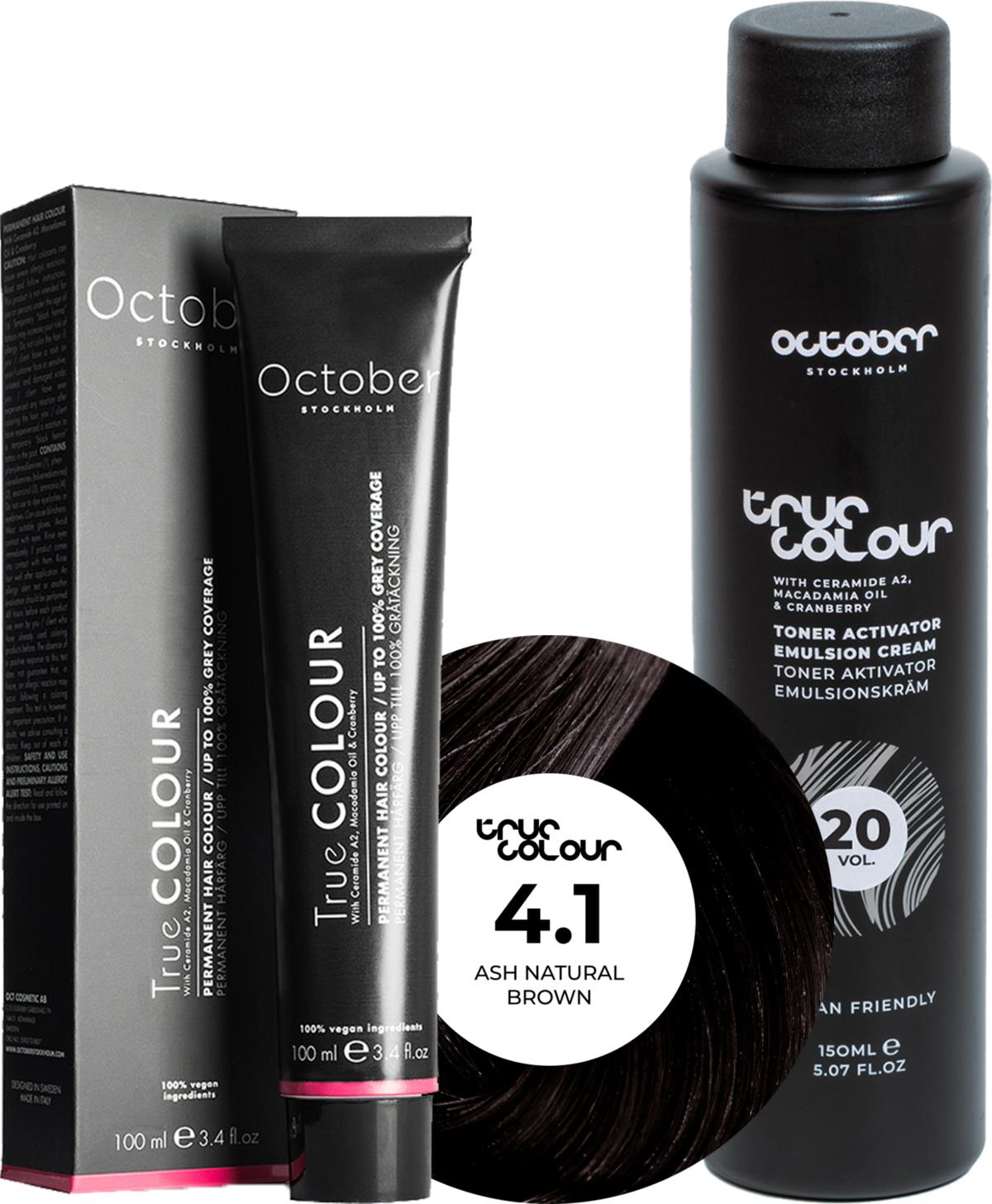 October Stockholm True Colour 20 Vol Colour Activator 150 ml & Colour 100 ml 4.1 Ash Natural ...