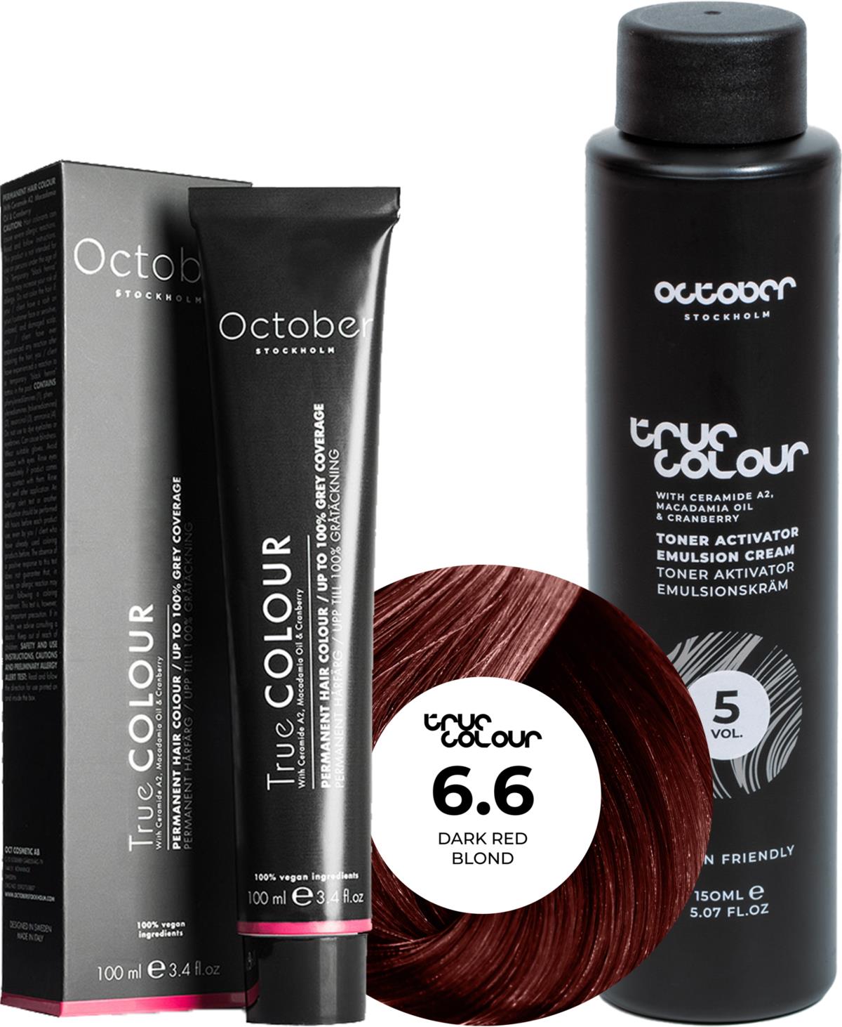 October Stockholm True Colour 5 Vol Colour Activator 150 ml & Colour 100 ml 6.6 Dark Red Blond ...