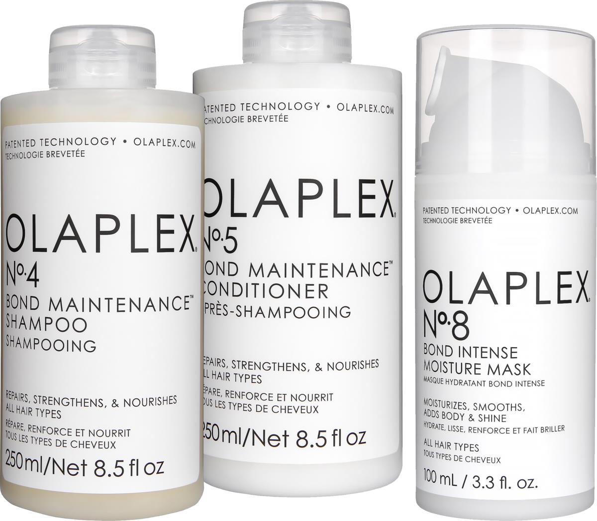 Olaplex Bundle No.4 Shampoo 250 ml & No.5 Conditioner 250 ml & No.08 Moisture Mask 100 ml | lyko.com