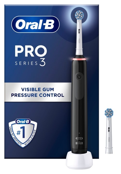 Oral B Pro Series 3 Electric Toothbrush 2 Sensitive brush heads Black ...