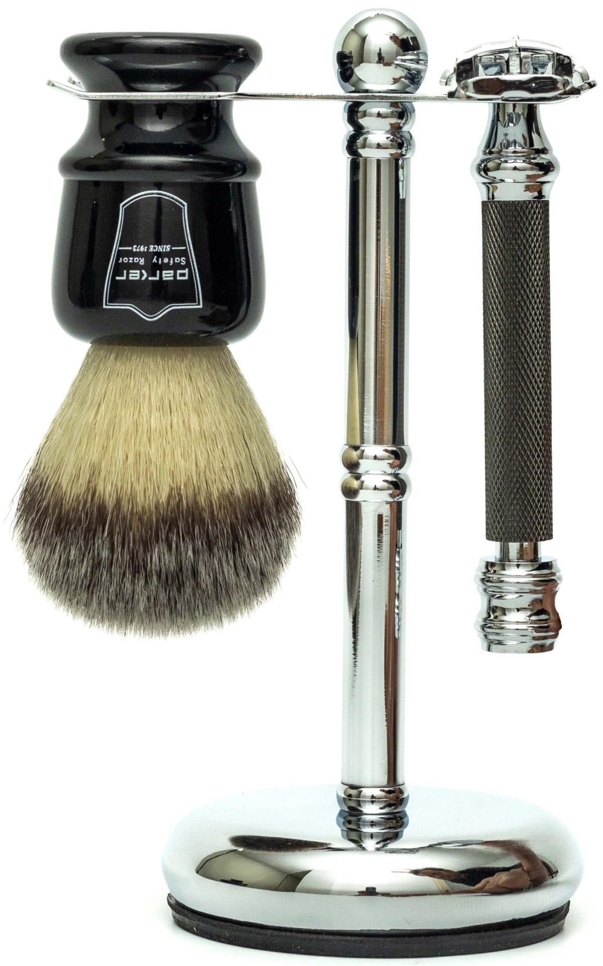 Parker Shaving 3 piece Shave Set Black brush-76R-Chrome Stand | lyko.com