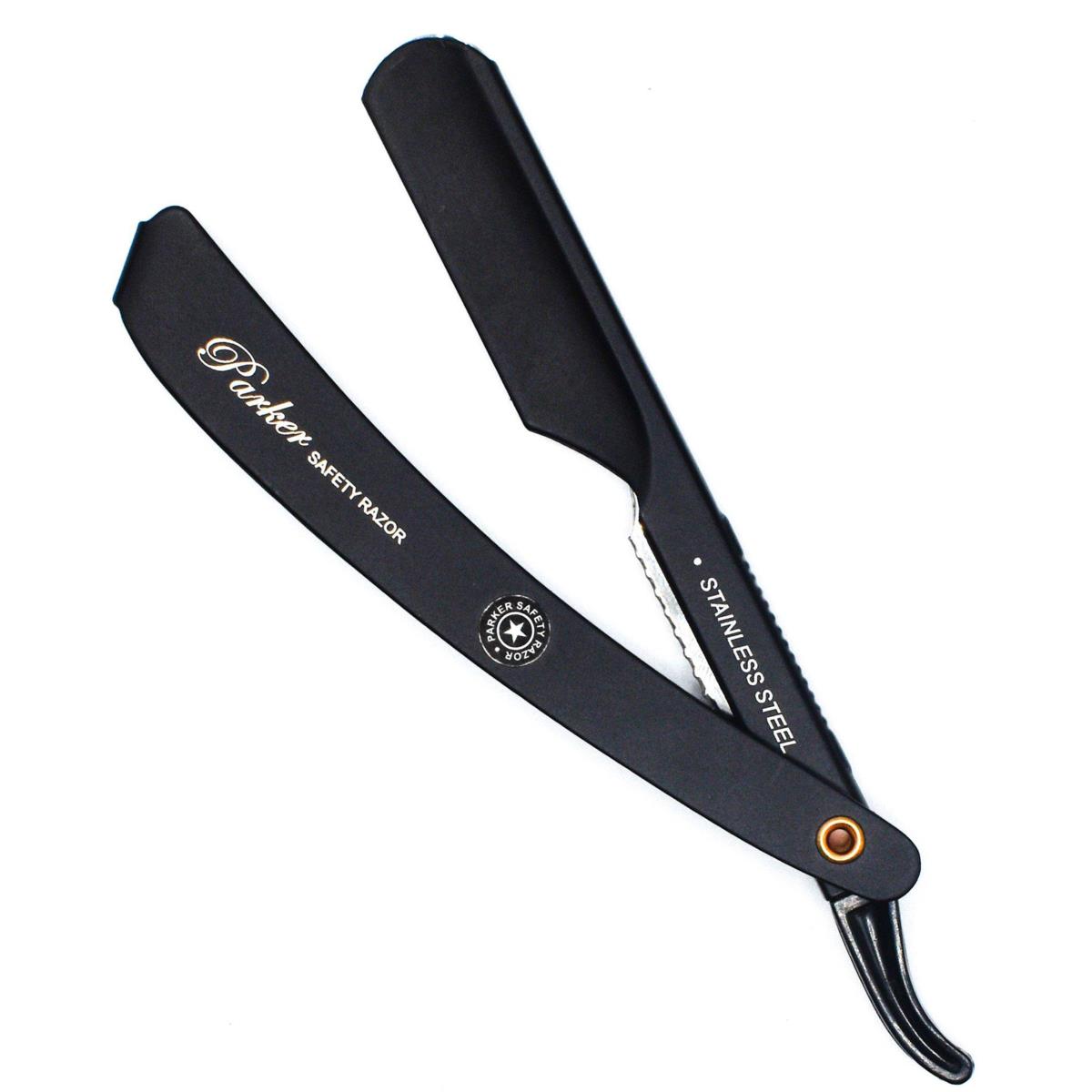 Parker Shaving PTBMETAL-Black Steel Push Type Barber/Straight Razor ...